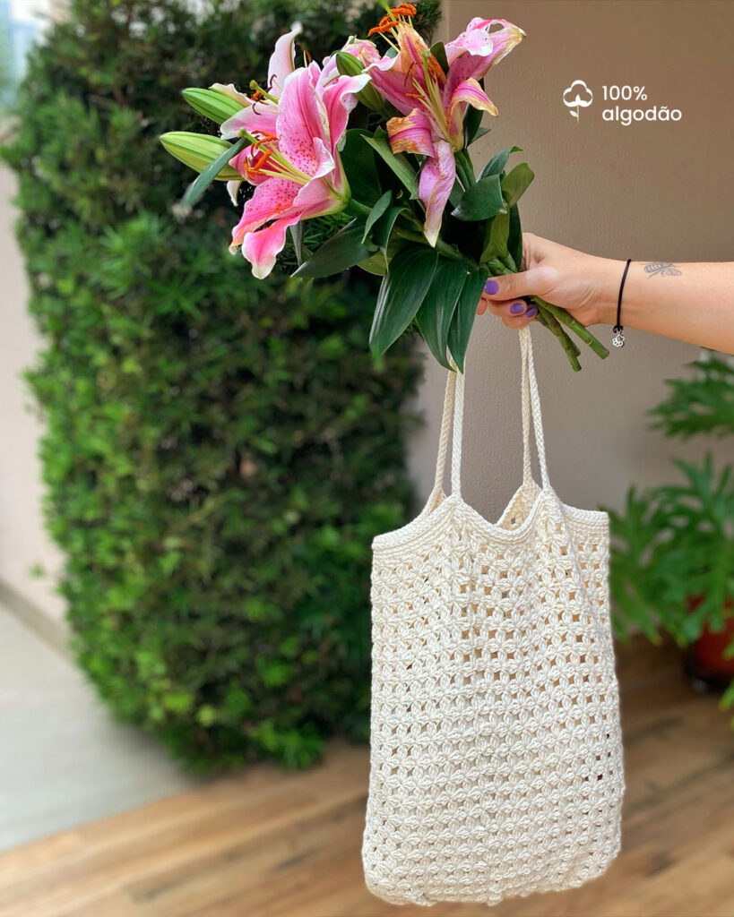 Sacola de crochê - Ecobag de crochê feito com fio BELLA BOTANIQUE
