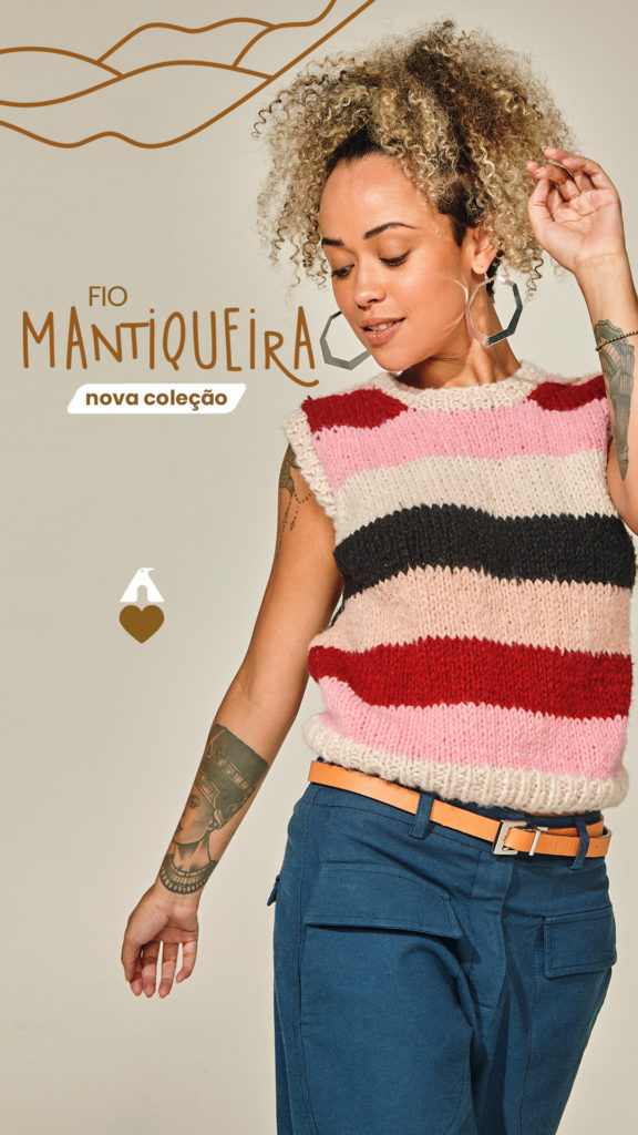 Colete de tricô listrado com o novo fio MANTIQUEIRA
