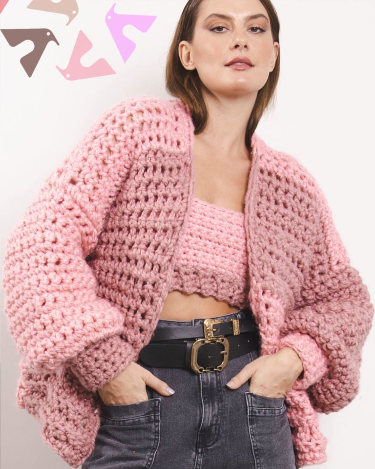 Conjunto Lara - Top e Casaco de crochê - Fio LIVERPOOL